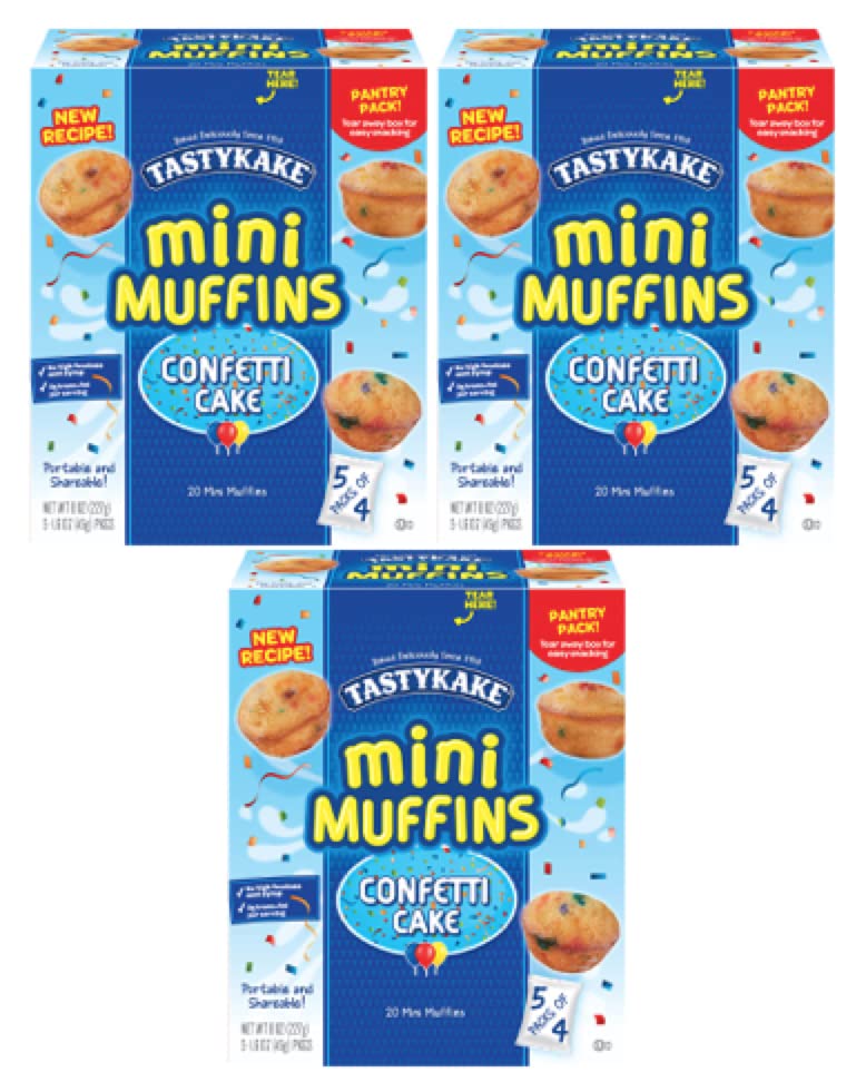 TastyKake Confetti Cake Mini Muffins, 5 Pouches per Box, 8 Oz, 8.0 Oz - 3 Pack