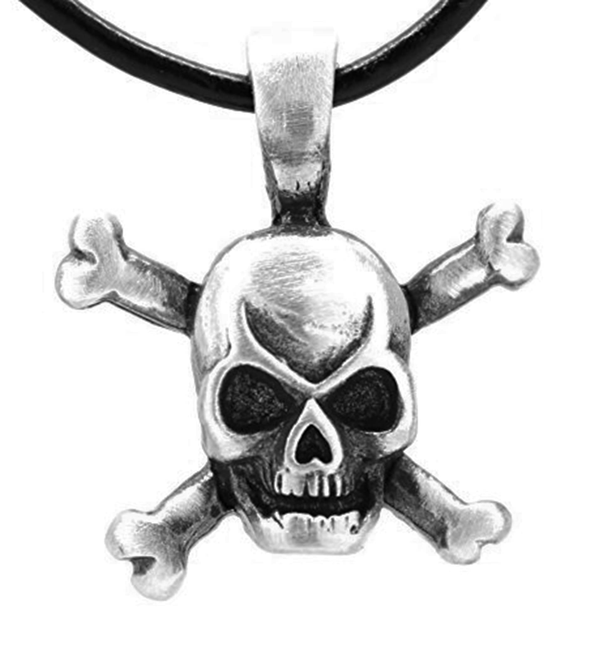 Trilogy Jewelry Pewter Skull and Crossbones Pirate Pendant on Leather Necklace