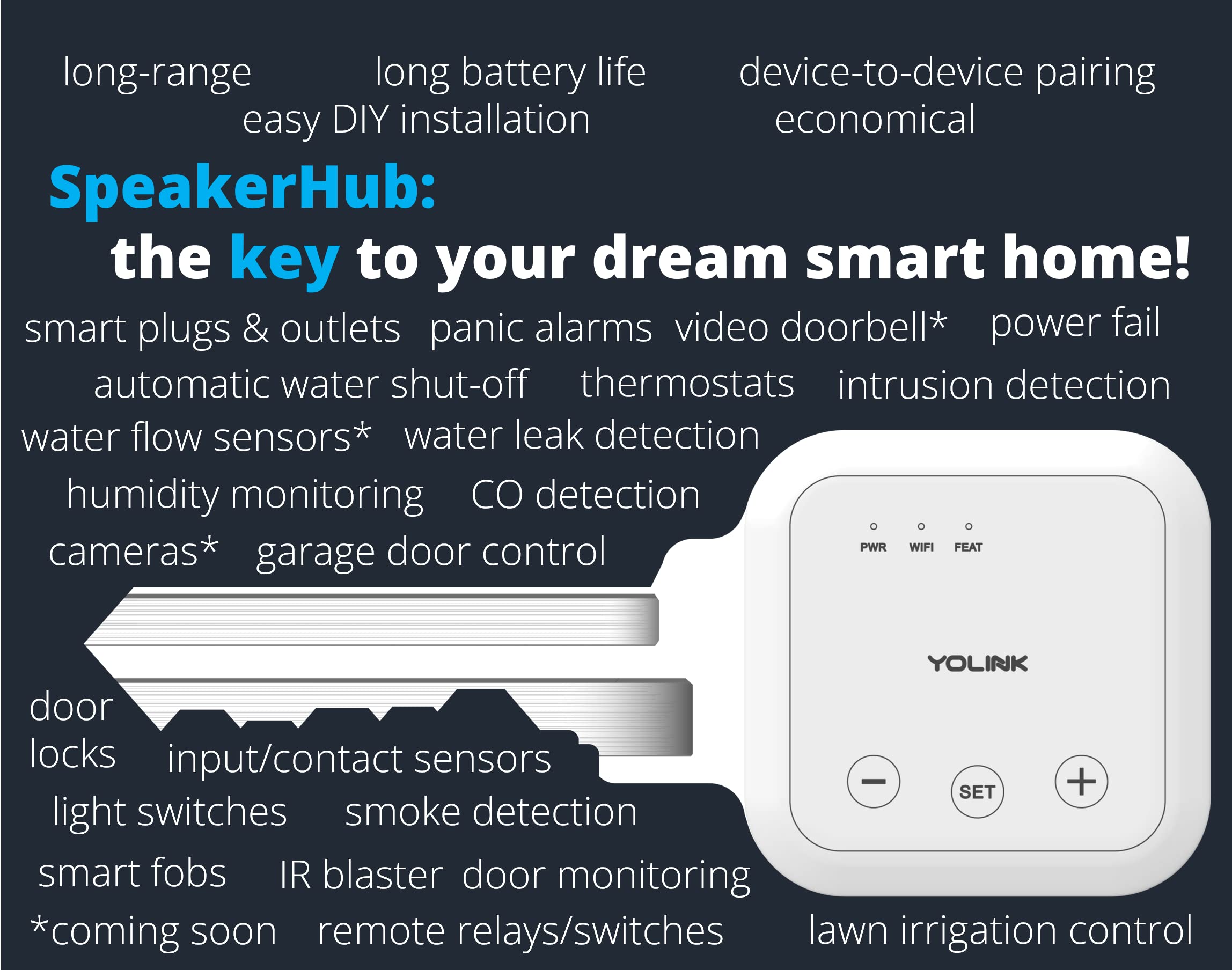 YoLink Water Leak Detection Starter Kit, w/SpeakerHub Audio/Talking Hub & Water Leak Sensor 1, LoRa Up to 1/4 Mile Open-Air Range, SMS/Text, Email & Push Notifications, w/Alexa, IFTTT, Home Assistant