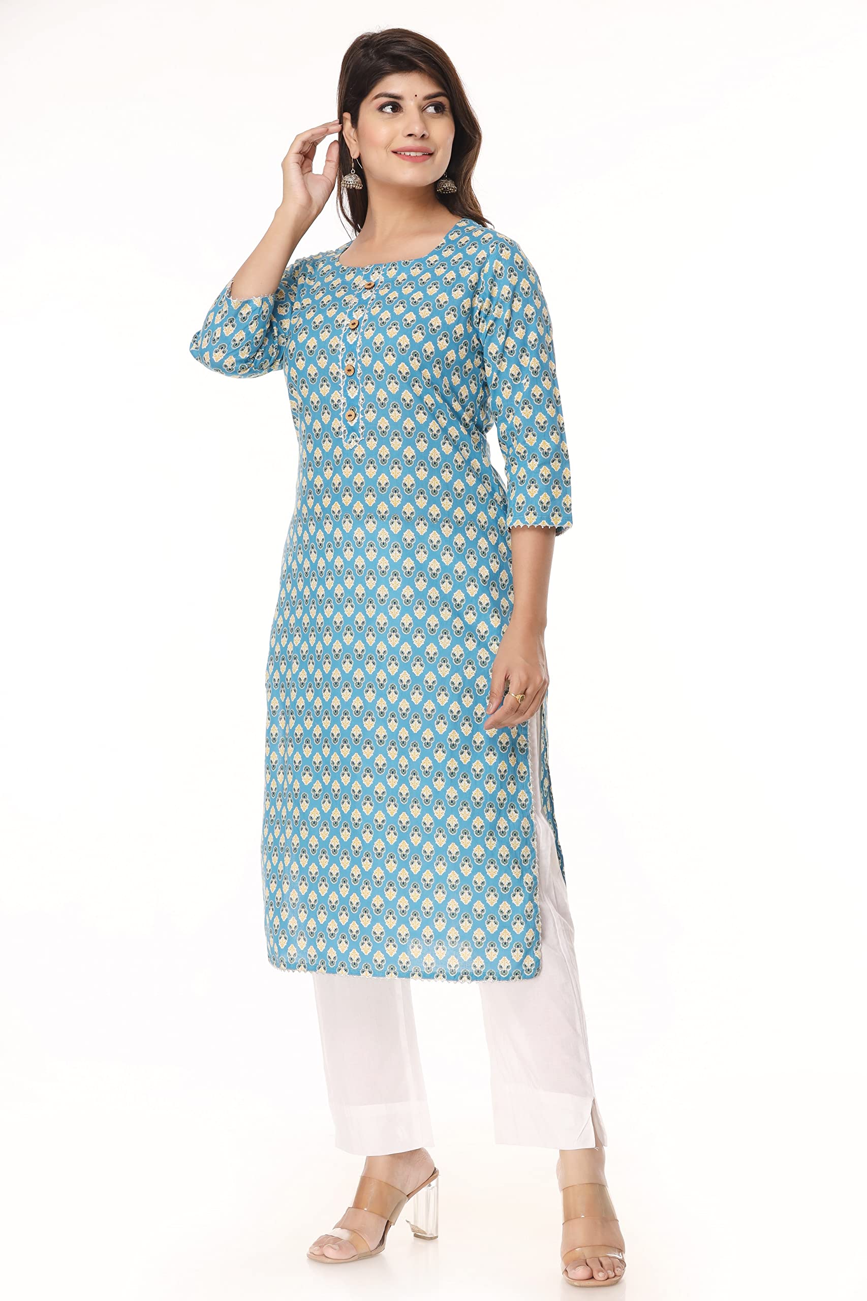 Vihaan Impex Indian Women Blue Kurti with White Pant Set