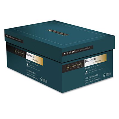 Southworth 25% Cotton #10 Business Envelope, White, 24 lbs, Wove, 250/Box, FSC