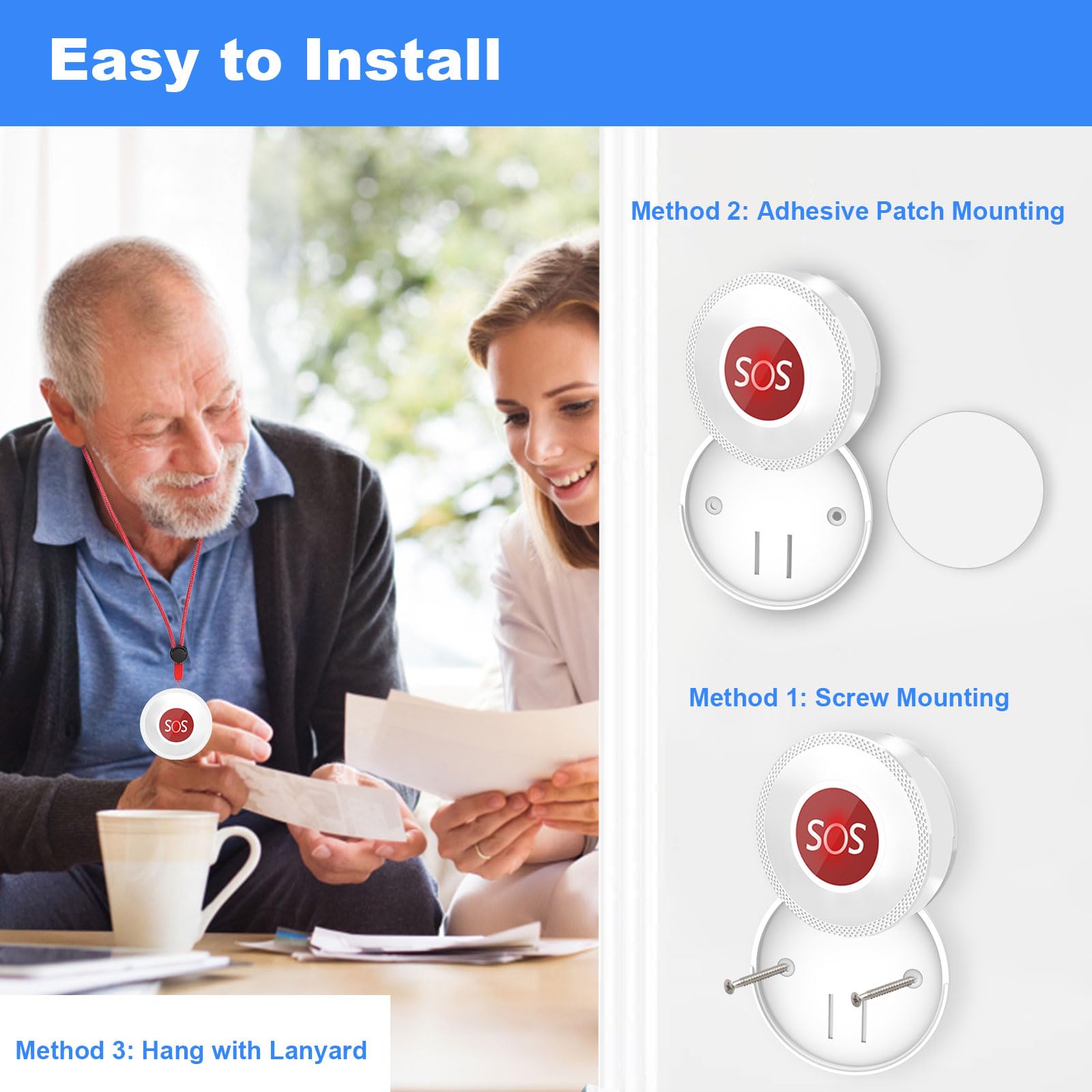 Wireless Caregiver Pager Call Button Nurse Alert Syste Emergency Call Bell for Elderly Seniors Panic Alarm Button with 55 Melodies 5 Adjust Volume Levels (1 Call Button + 2 Receivers)