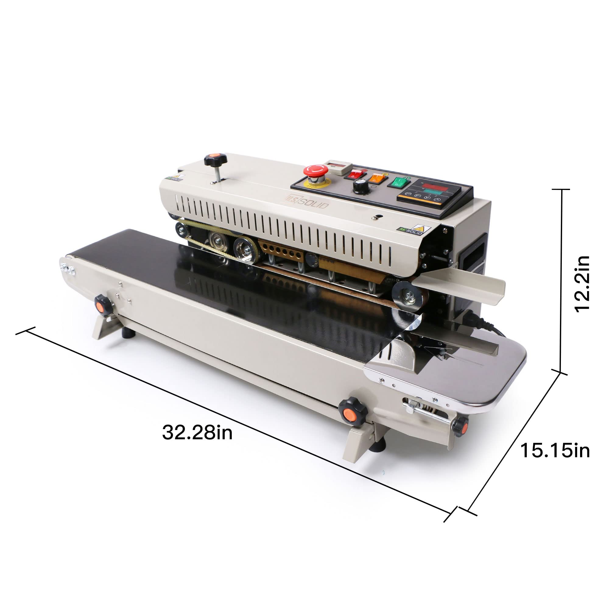 U.S. SOLID Continuous Bag Band Sealer Sealing Machine, Automatic Horizontal Band Sealer with Digital Temperature Control for 0.02-0.08mm PVC Bags Films Stamp Coding 110V/60HZ