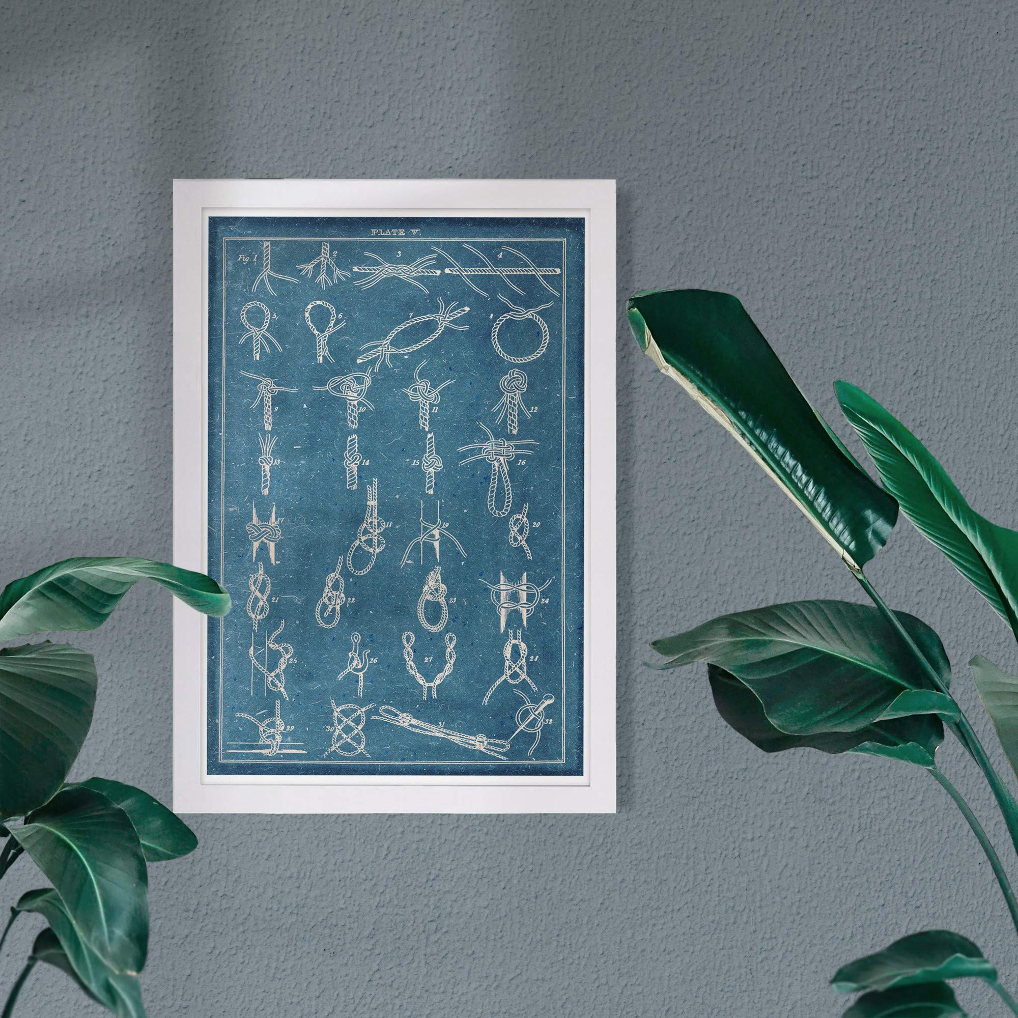 Wynwood Studio Coastal Framed Wall Art Prints 'Nautical Knots' Home Décor, 13" x 19", Blue, White