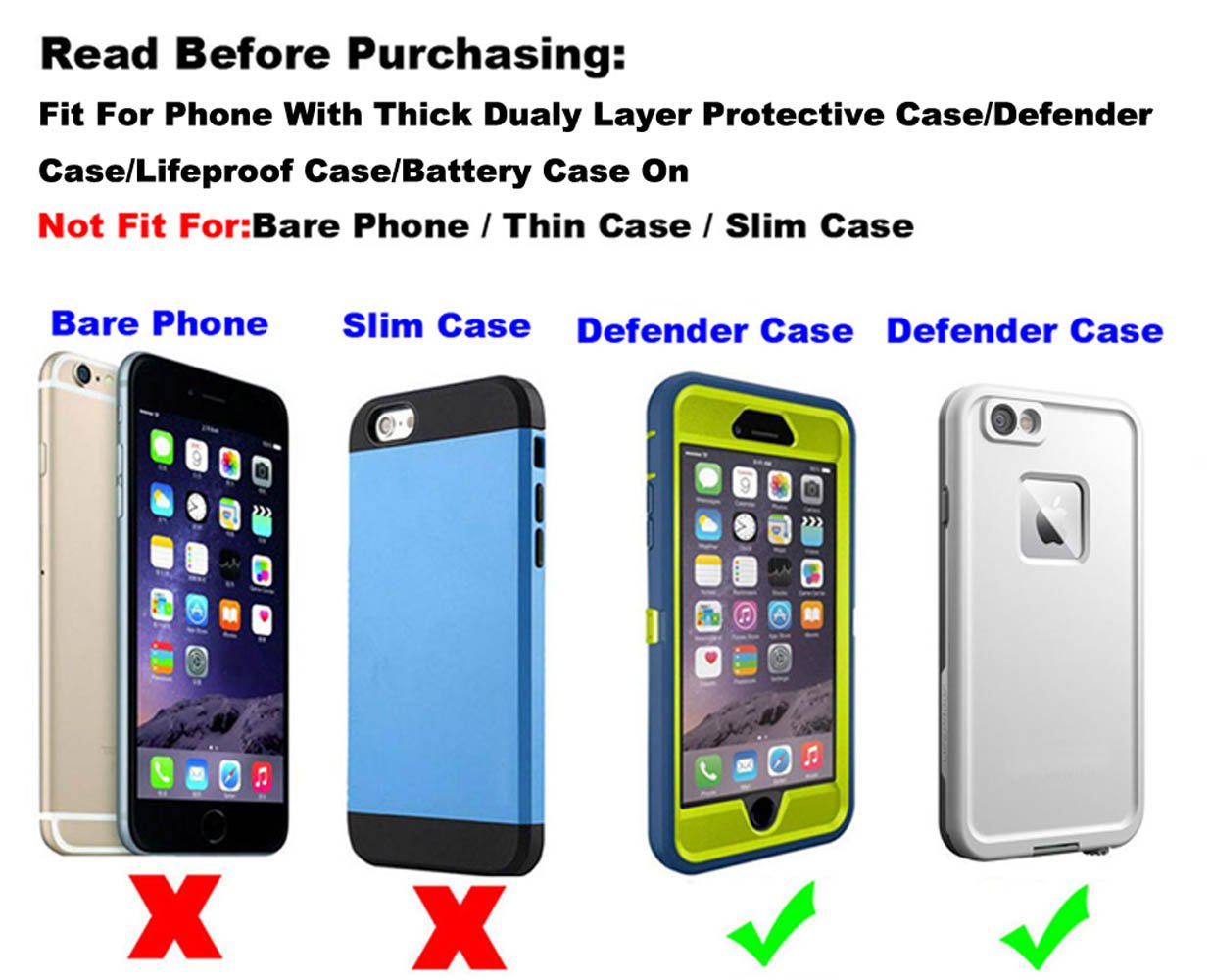Yuzihan for iPhone X iPhone Xs Belt Holster Pouch Premium Leather Fit with Thick Defender Case/Protective Case/Hybrid Armor Case/Battery Case On
