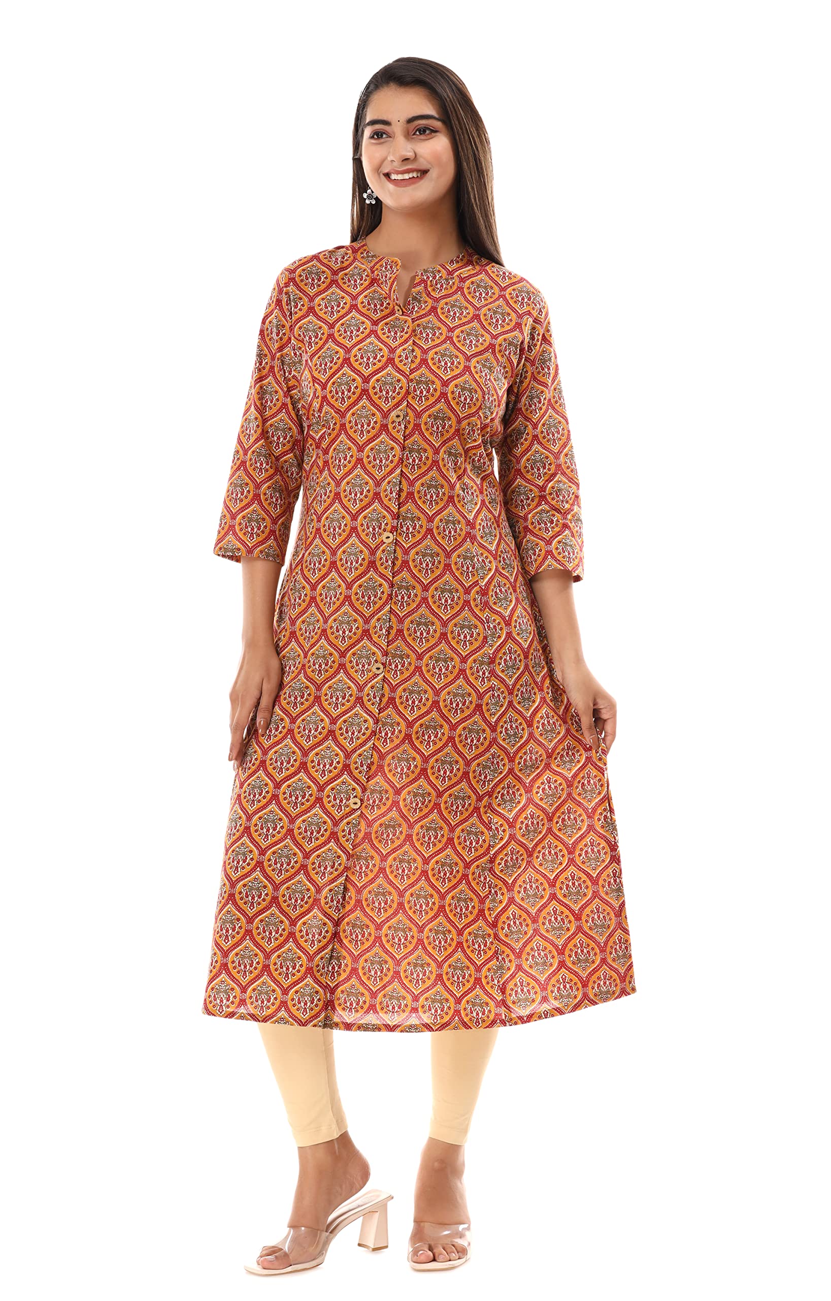Vihaan Impex Printed Casual Red Tunic for Women Long Kurta Kurti 3/4 Sleeve (as1 alpha l regular regular)