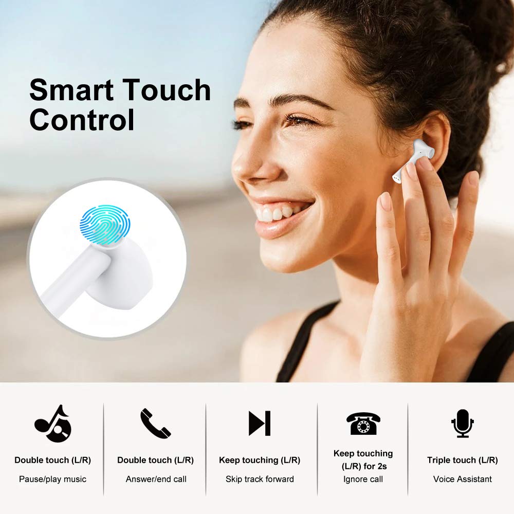 Wireless Earbuds, Bluetooth 5.0 Wireless Earphones Touch Control TWS Wireless Earbuds with Charging Case Bluetooth Earbuds with Built-in Mic, Binaural Calls, for Android/iPhone [USB-C Charge]