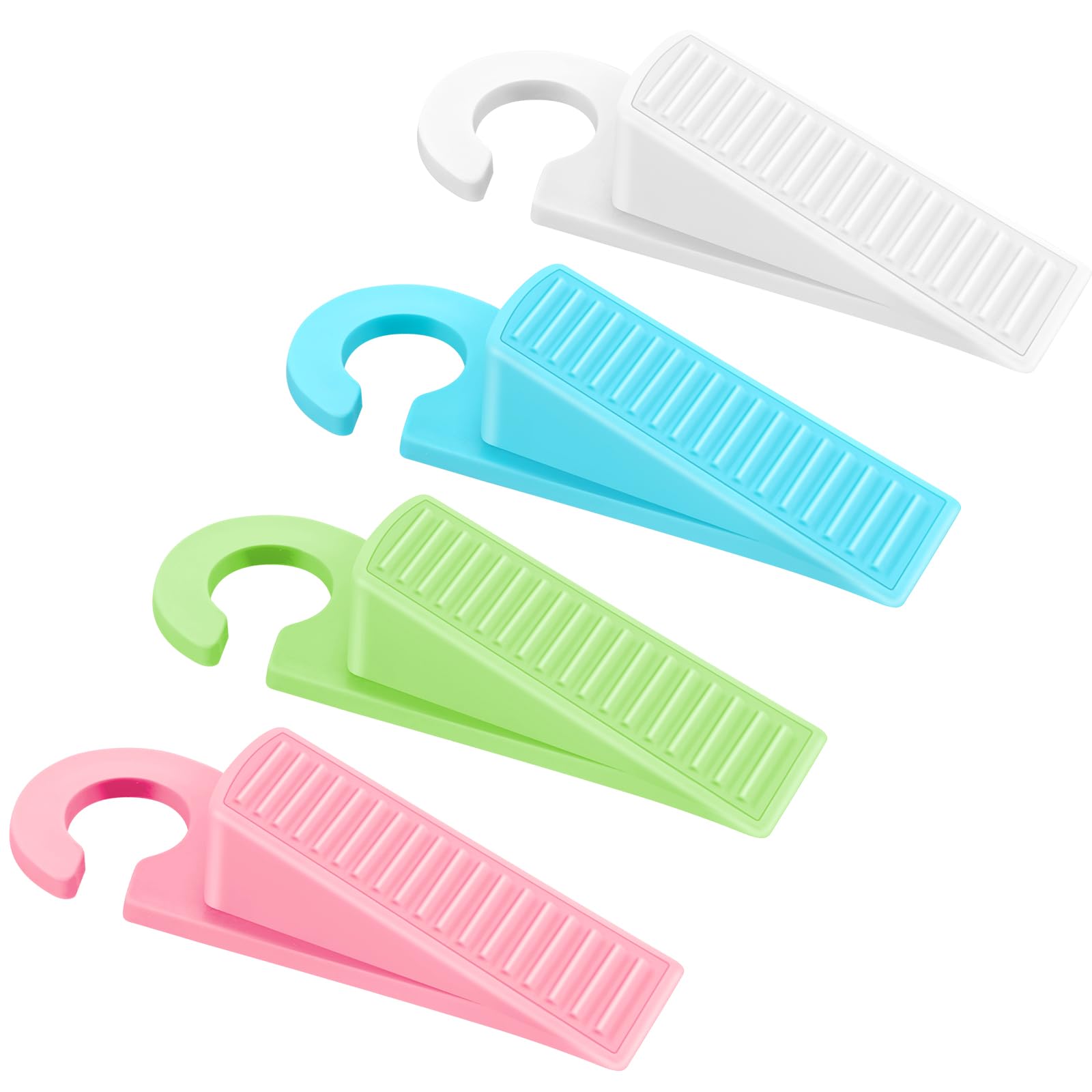 Suzile 4 Pcs Rubber Door Stoppers with Hooks, Floor Door Stops, Bathroom Pass, Door Hinge Stopper Wedge, Door Stoppers for Bottom of Door, Floor, Shower, Heavy Duty Door (Pink, Green, White, Blue)