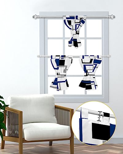 WARM TOUR Tab Top Curtain Valance and Tiers Set,Modern Abstract Blue Black Grey Block Light Filtering Kitchen Curtains Valances,Minimalism Lines Geometric Art Cafe Window Treatment Drapes for Bedroom