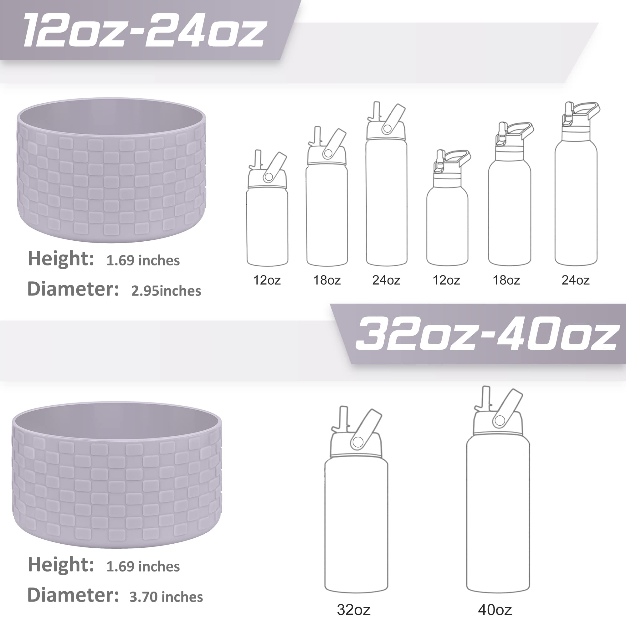 VIKIZUES Water Bottle Boot, Compatible with Hydro Flask and Others, Anti-Slip Bottom Silicone Sleeve Cover with Checkered Texture, Fits 32-40 oz Water Bottler, Light Pink