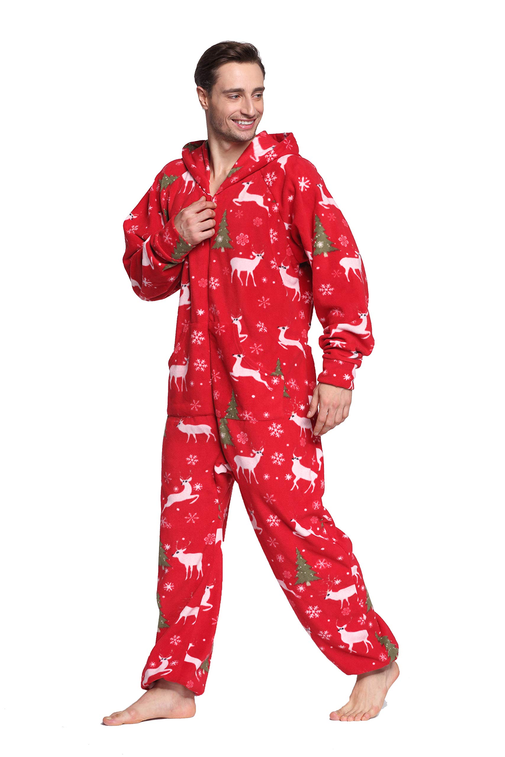XMASCOMING Women's & Men's Hooded Fleece Onesie Pajamas Brown Size US XL