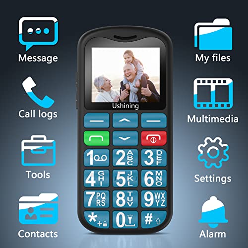 USHINING Seniors Cell Phones Unlocked SOS Button Hearing Aid Compatible 3G T Mobile Cell Phones for Seniors Large Volume 2.4 Inch HD Screen Basic Cell Phones with Charging Dock (Black)