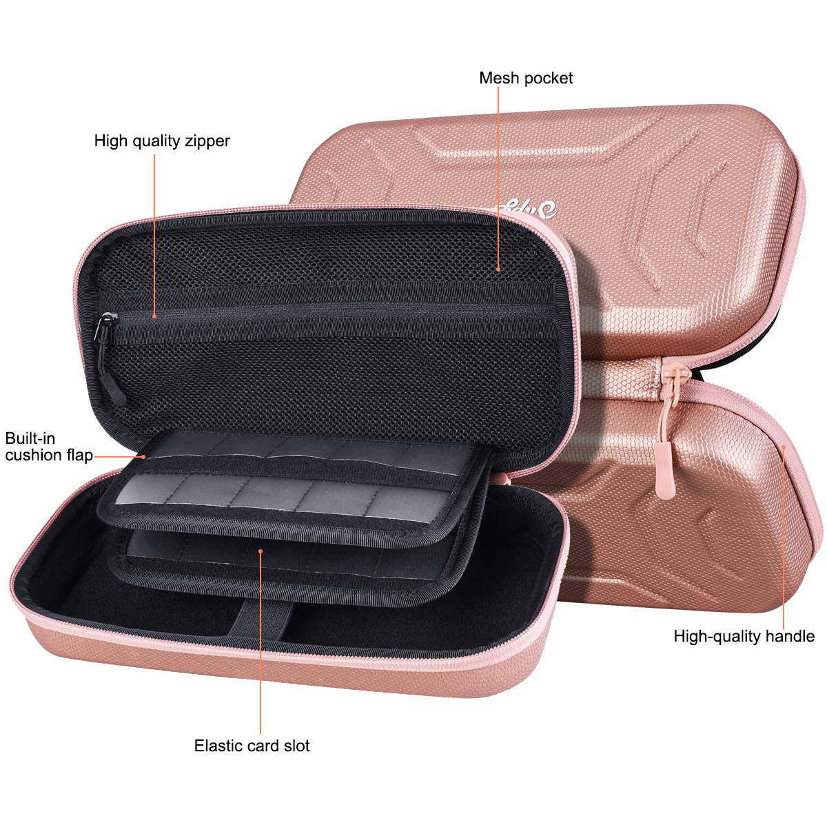 Supgear Carry Case Compatible with Nintendo Switch, Protective Hard Portable Travel Carry Case Shell Pouch for Nintendo Switch Console & Accessories with 20 Game Cartridges (Rose Gold)