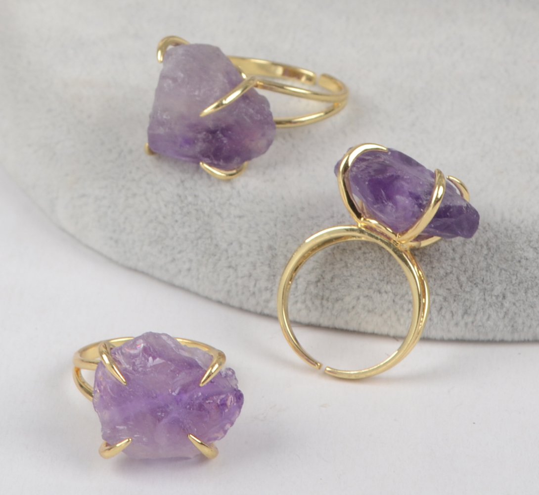 ZENGORI Irregular Purple Amethyst Four-Claw Adjustable Ring for Women Gemstones Jewelry ZG0133