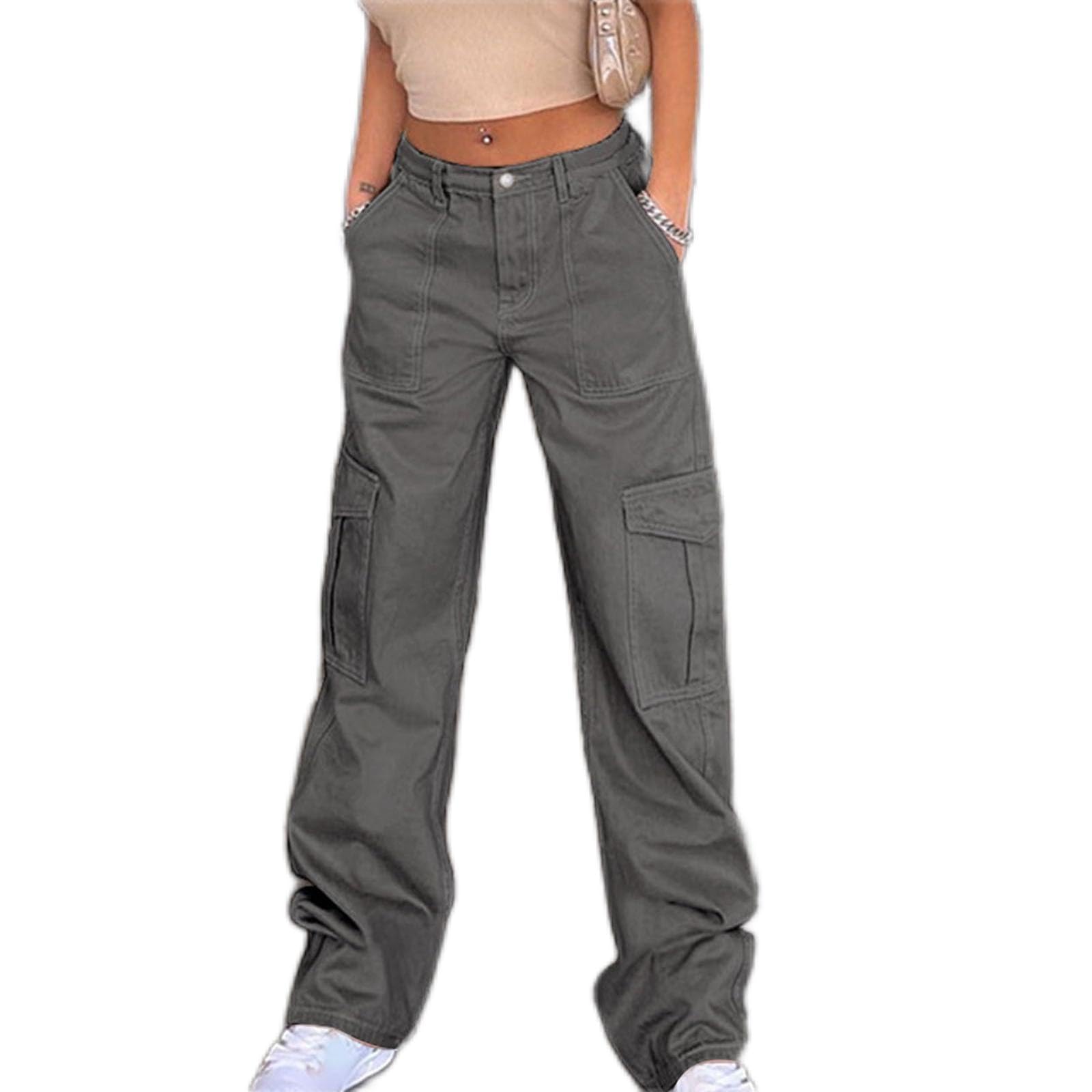 SMIDOW Baggy Cargo Pants for Women Relaxed Fit Low Rise Pants Streetwear Stretchy Wide Leg Combat Military Trousers