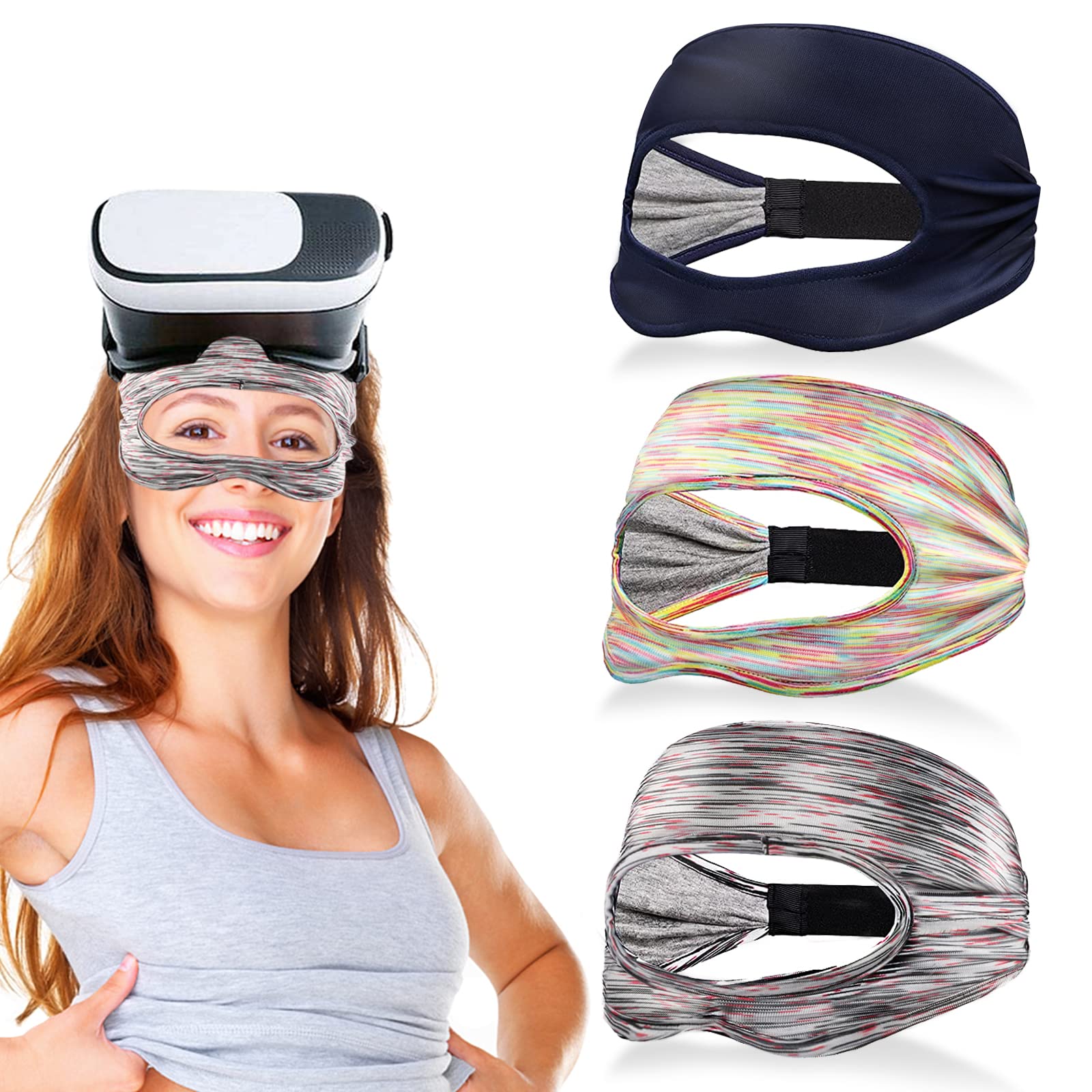VR Eye Mask Face Cover, SIOGOR Breathable Elastic VR Sweatband Sweat Absorber Headband, VR Masks Sweat Band for Use VR Oculus Quest 2, Home VR Headsets Padding for Use VR Workouts Supernatural (3pcs)