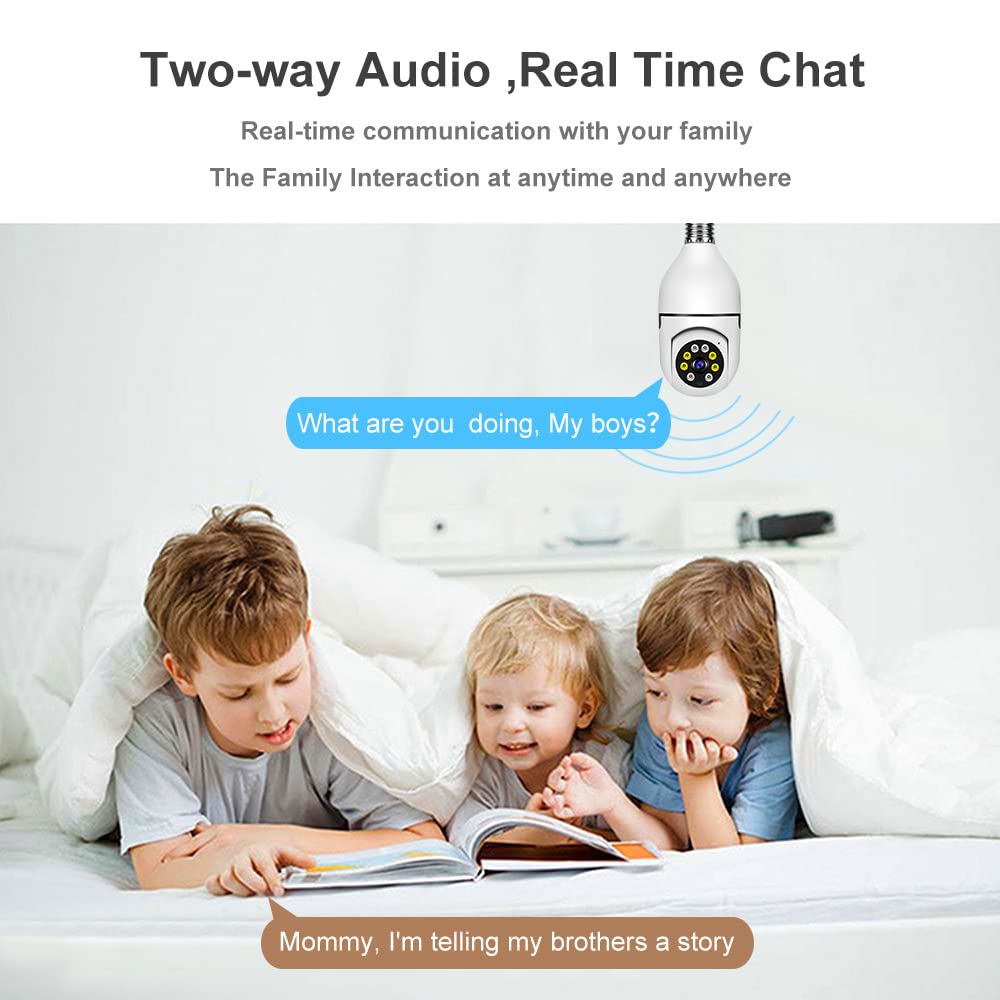 X W EI UNION Light Bulb Camera 360 Degree Wireless Home Security Camera Indoor Outdoor, Two-Way Audio Motion Detection Night Vision Video Record with Sound Cloud Support