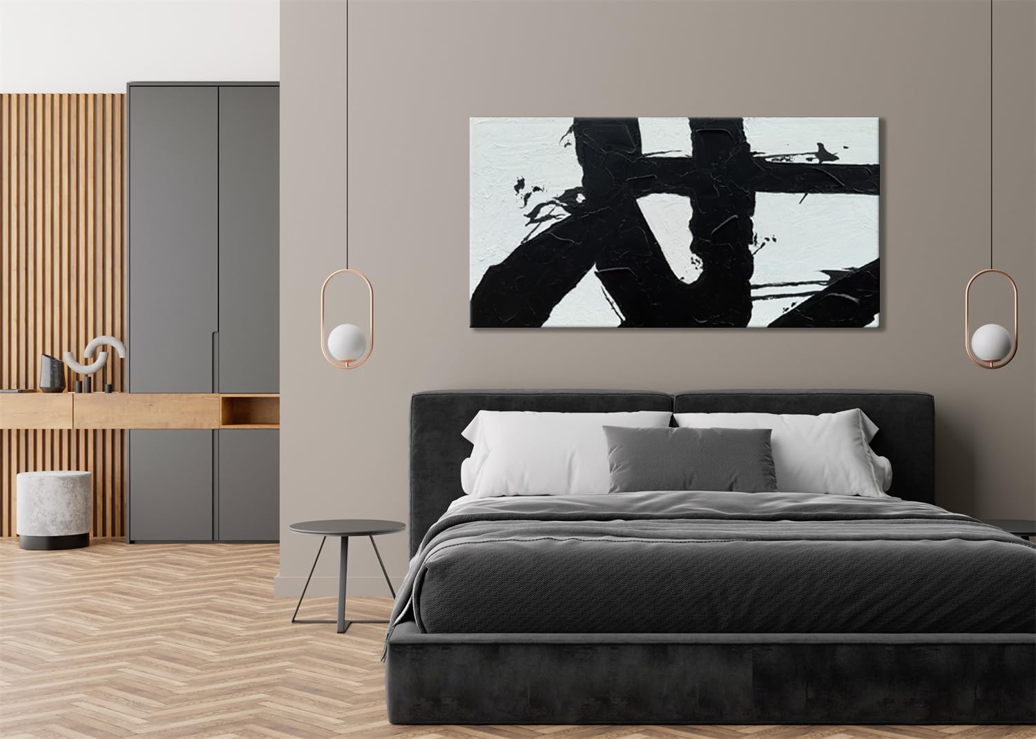 zoinart Large Canvas Wall Art, Black and White Abstract Wall Art 30x60 Inches Modern Canvas Paintings Minimalist Textured Wall Art Framed Artwork for Walls