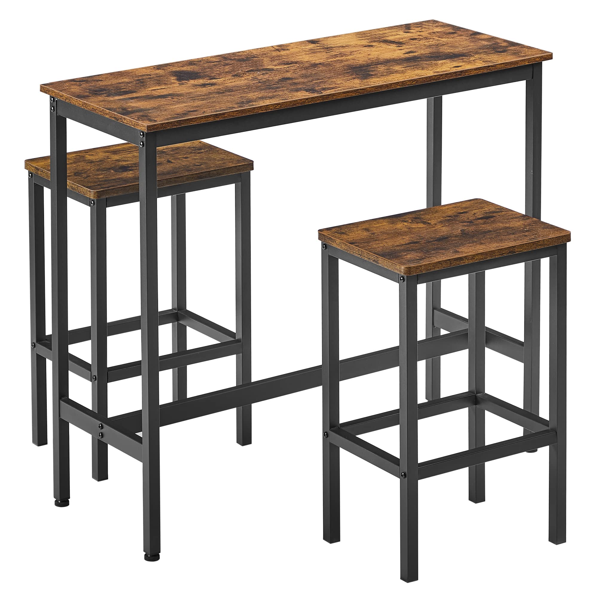 VASAGLE Dining Table Set, Bar Table and Chairs Set, Rustic Brown and Black ULBT218B01 & 47 Inches Dining Room Table for 4, 47.2 x 29.5 x 29.5 Inches, Brown