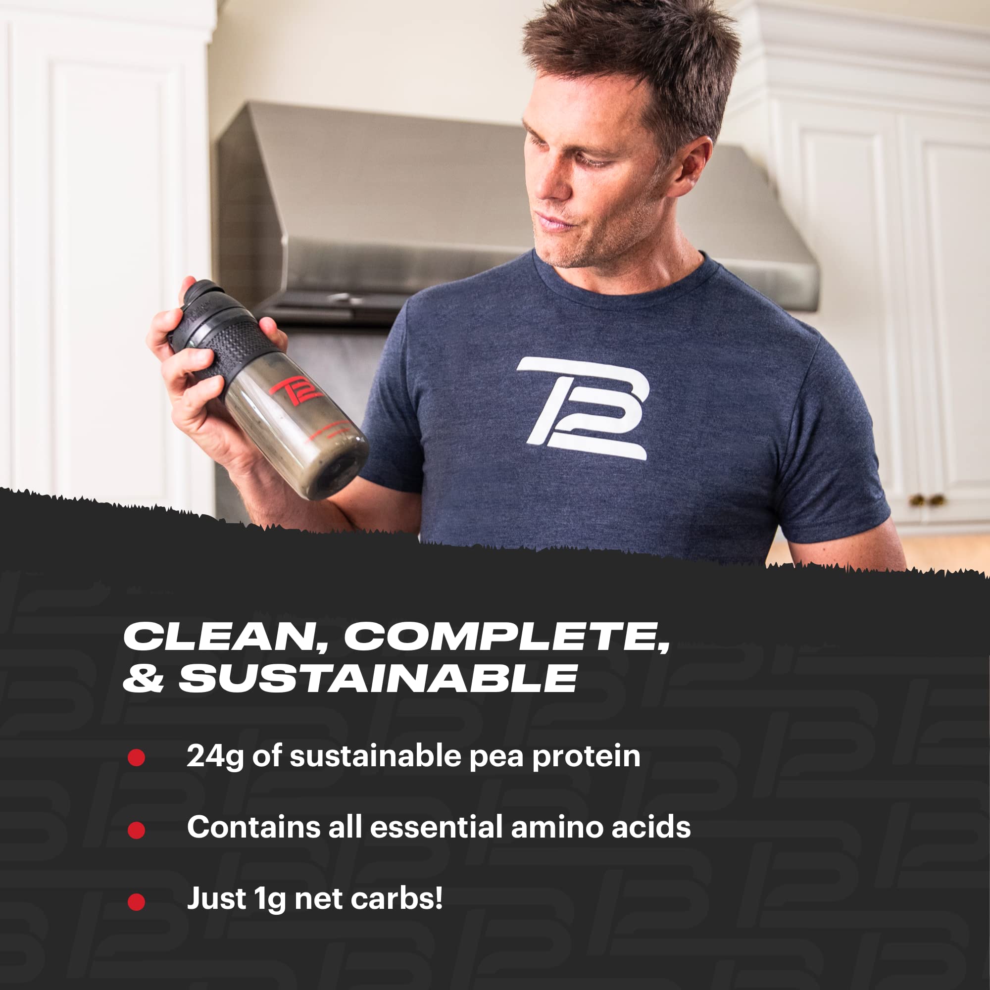 TB12 Plant Based Protein Powder, Sustainably Sourced Pea Protein, Chocolate Flavor - Vegan, 1g Net Carb, Non-GMO, Dairy-Free, Sugar-Free (18 Servings / 1 lbs)