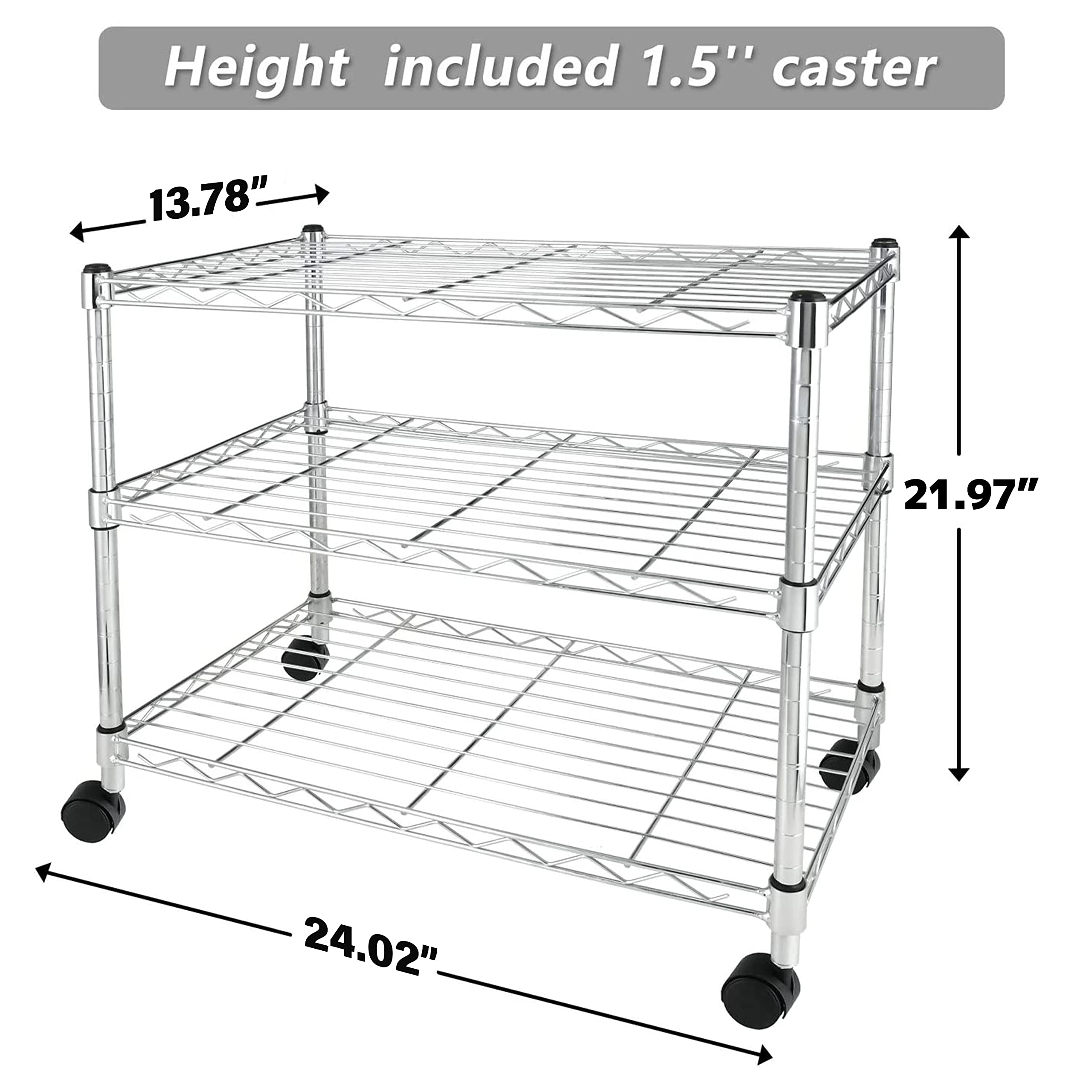 YSSOA 3-Tier Heavy Duty Storage Shelving Unit,Chrome,23L x 13W x 20H inch