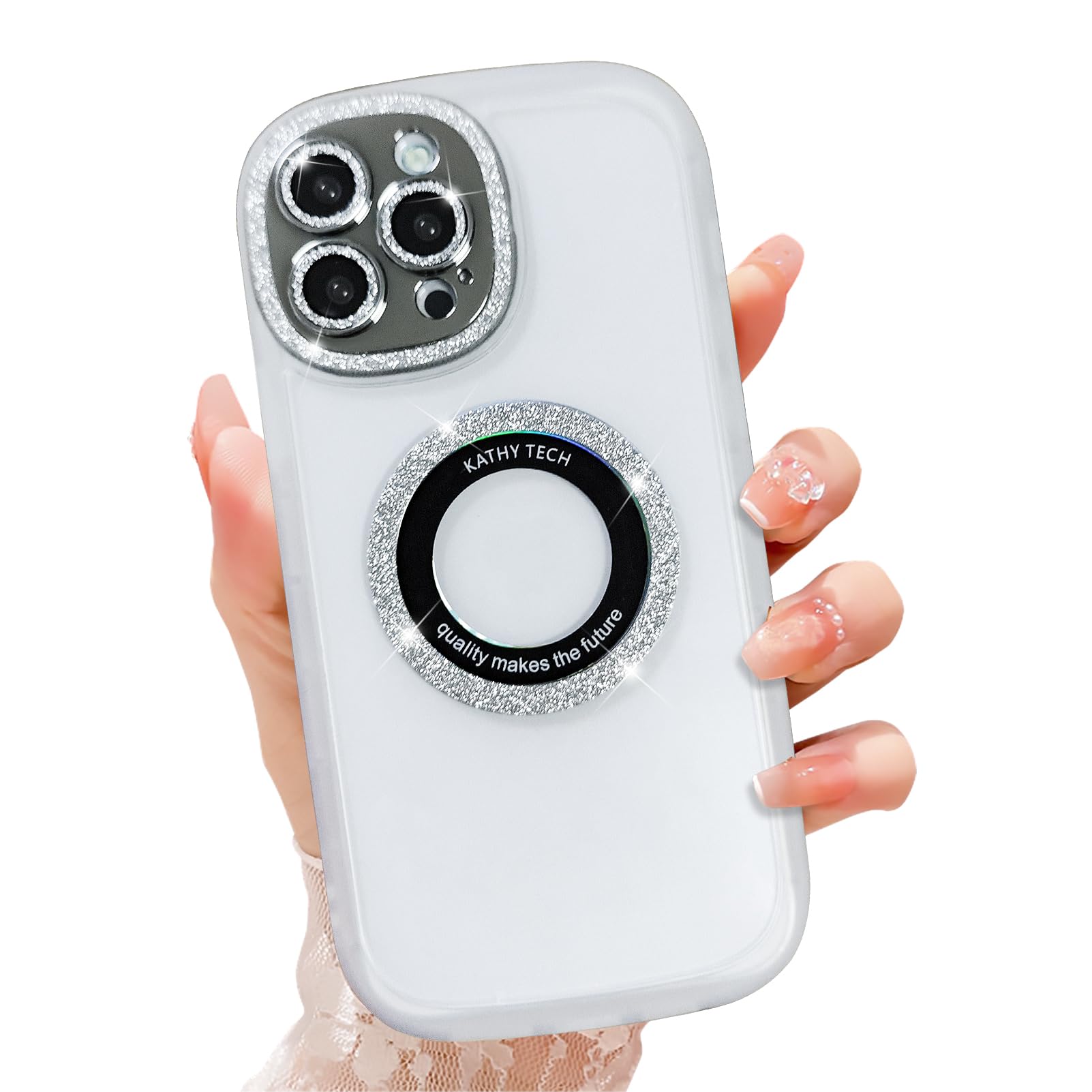 Uioeua Compatible with iPhone 13 Pro Max Magnetic Transparent Sparkle Case,Luxury Bling Clear Shockproof MagSafe Case with Full Camera Len Protector for iPhone 13 Pro Max Women Girl Men-White
