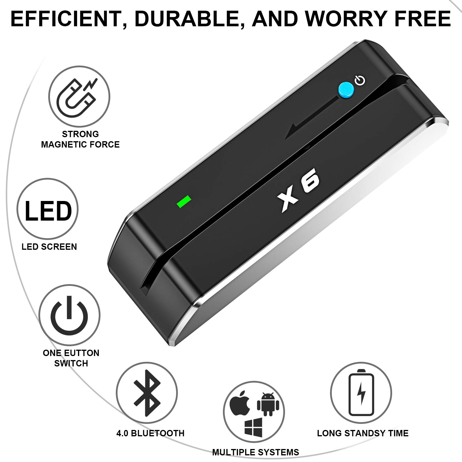 X6 BT Bluetooth Magnetic VIP Card Reader Writer USB 3 Tracks Swipe Encoder [Upgraded Version]