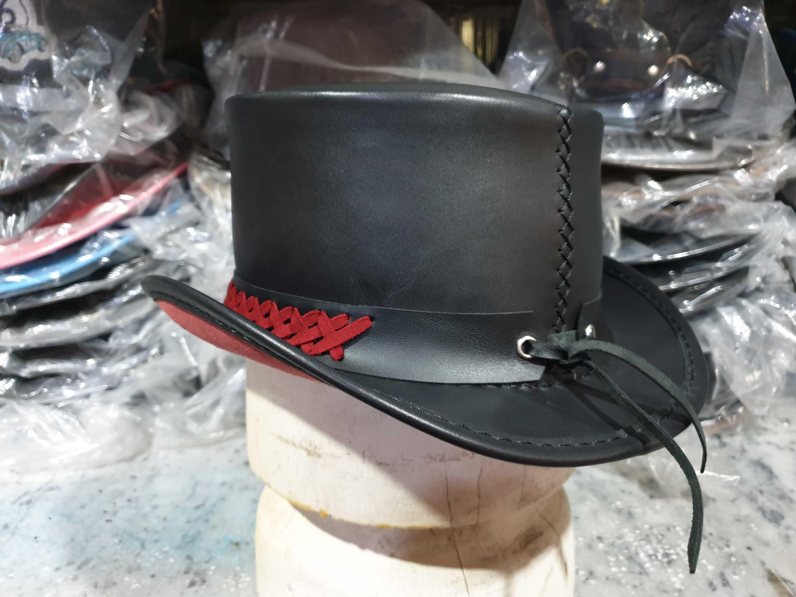 Steampunk Braided Band Black Leather Top Hat (Leather, Large)