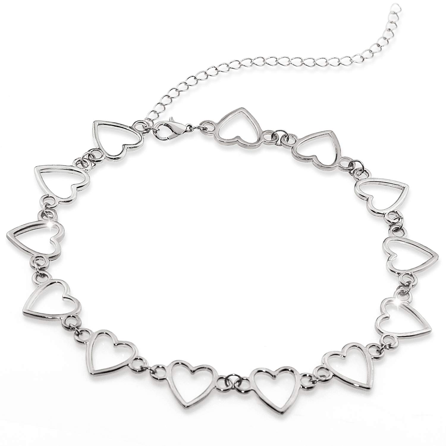 Suyi Choker Necklace - Simple Heart Chain Choker Statement Clavicle Necklace Gift for Women Necklace Jewerly HeartSilver