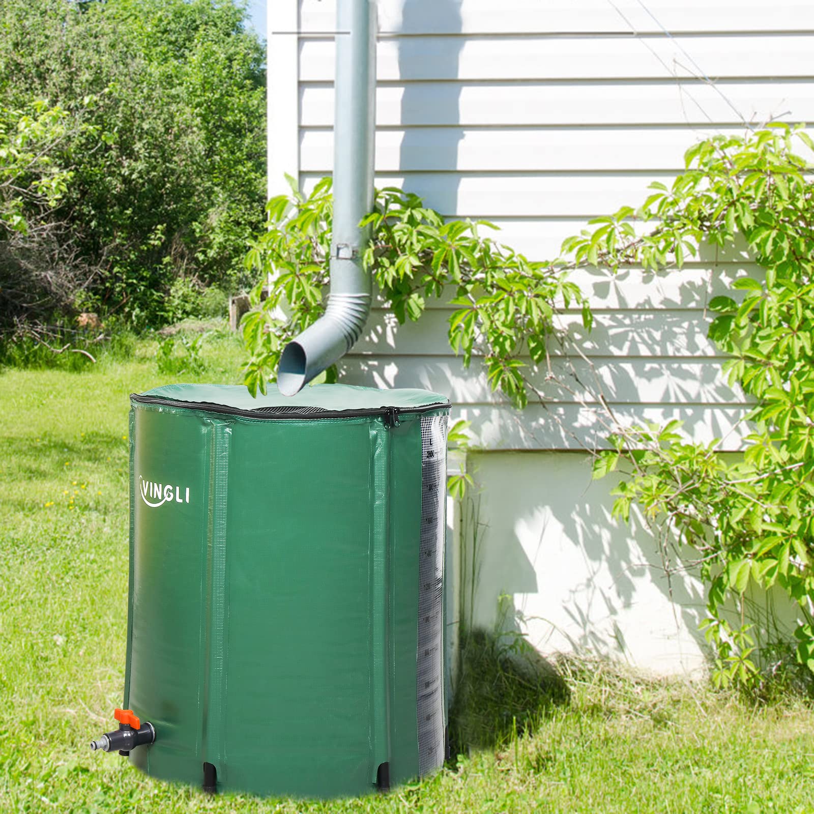 VINGLI Upgraded Rain Barrel, Collapsible Water Tank Storage Container Rain Catcher Barrel with Volume Scale Mark, Downspout Rainwater Collection System with Filter Spigot Overflow Kit-50 Gallon …