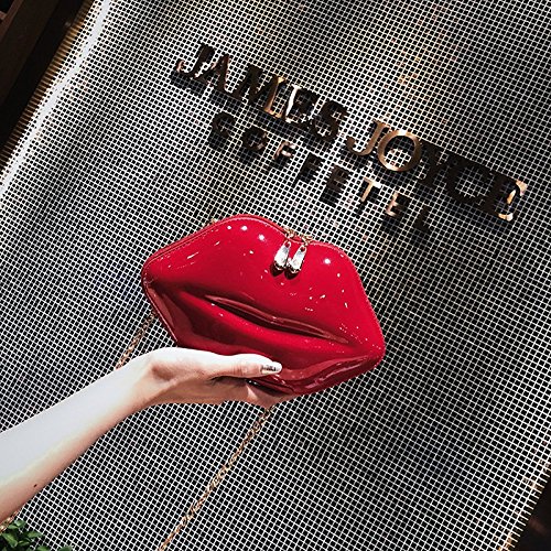 Women Leather Lips-shaped Evening Clutch Purses Crossbody Bags Vintage Banquet Handbag (Red)