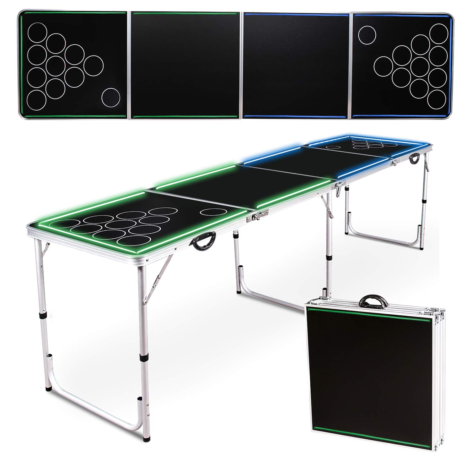Wodesid 8FT Portable Beer Pong Tables with Carrying Handle Tailgate Desk Lightweight Adjustable Height Aluminum Folding Flip Cup Table for Indoor Outdoor, Picnic Party Camping (8 Feet)