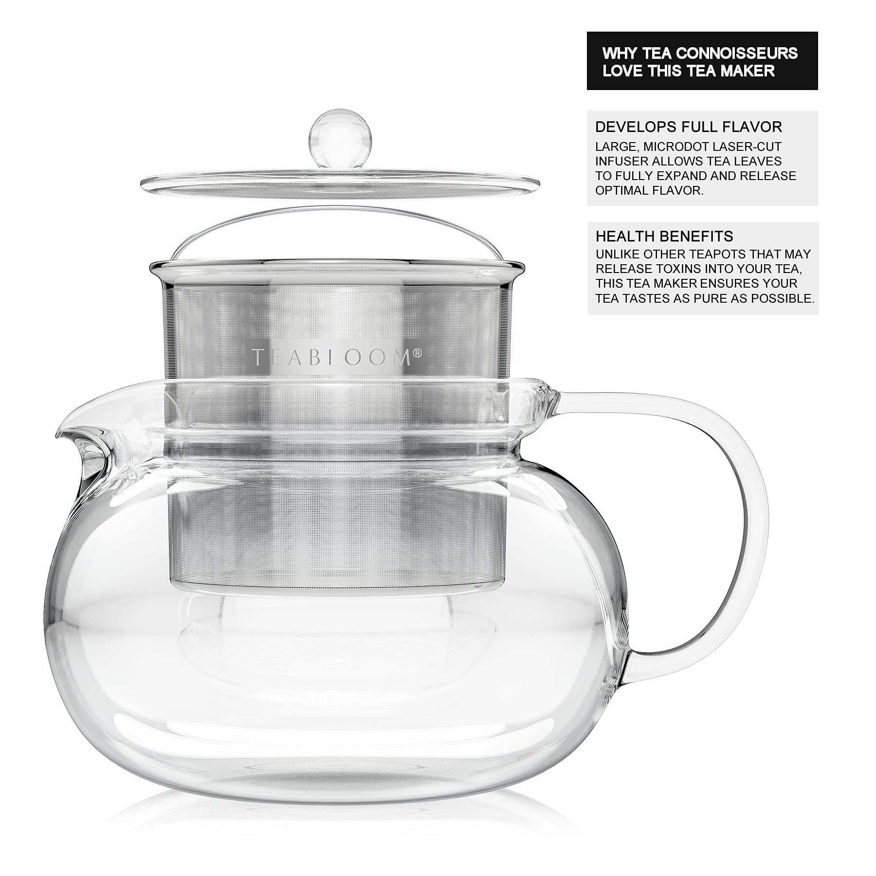 Teabloom Kyoto 2-in-1 Tea Kettle/Tea Maker β Heatproof Glass Teapot with Removable Loose Tea Filter β Tea Connoisseur's Choice
