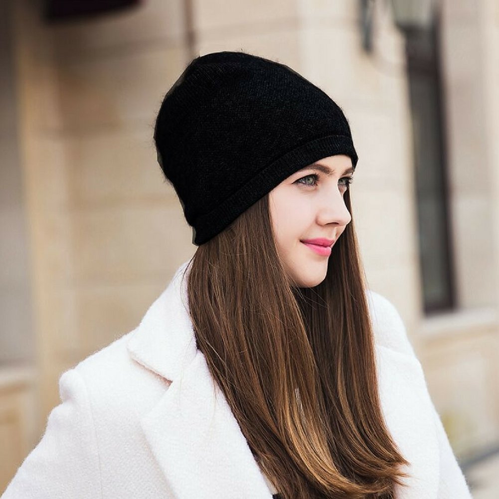 WaySoft Pure 100% Cashmere Beanie for Women in a Gift Box, Oversized Women Beanie Hat, Bring Warm and Luxury to Your Loved Ones, Perfect (Black)