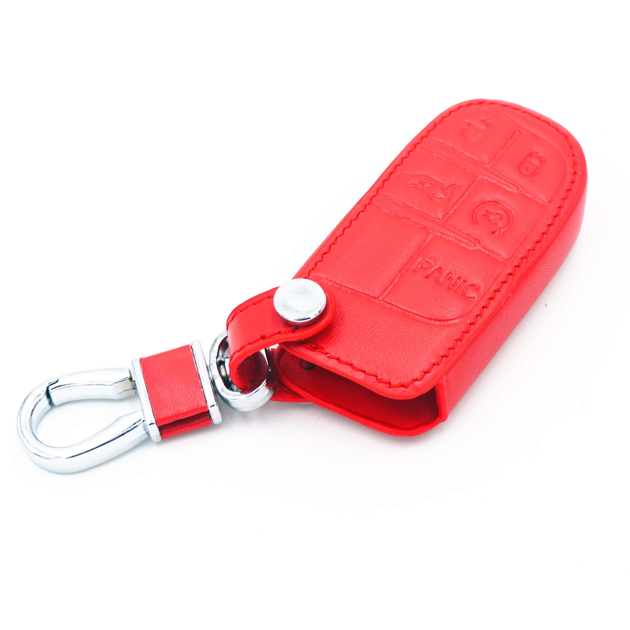 WFMJ Red Leather For Jeep Grand Cherokee Dodge Challenger Charger Dart Durango Journey 5 Buttons Remote Smart Key Holder Chain Cover Case Fob