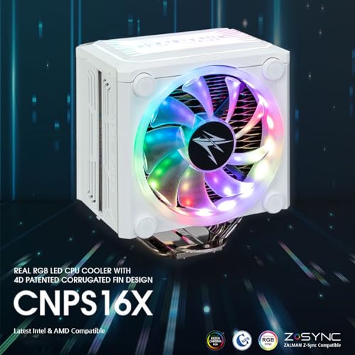 Zalman CNPS16X CPU Cooler w/Real aRGB 120mm Fans, Addressable RGB Top Cover, Corrugated Heatsink, 4 Heat Pipes, 180W TDP for Intel & AMD CNPS16X (White)