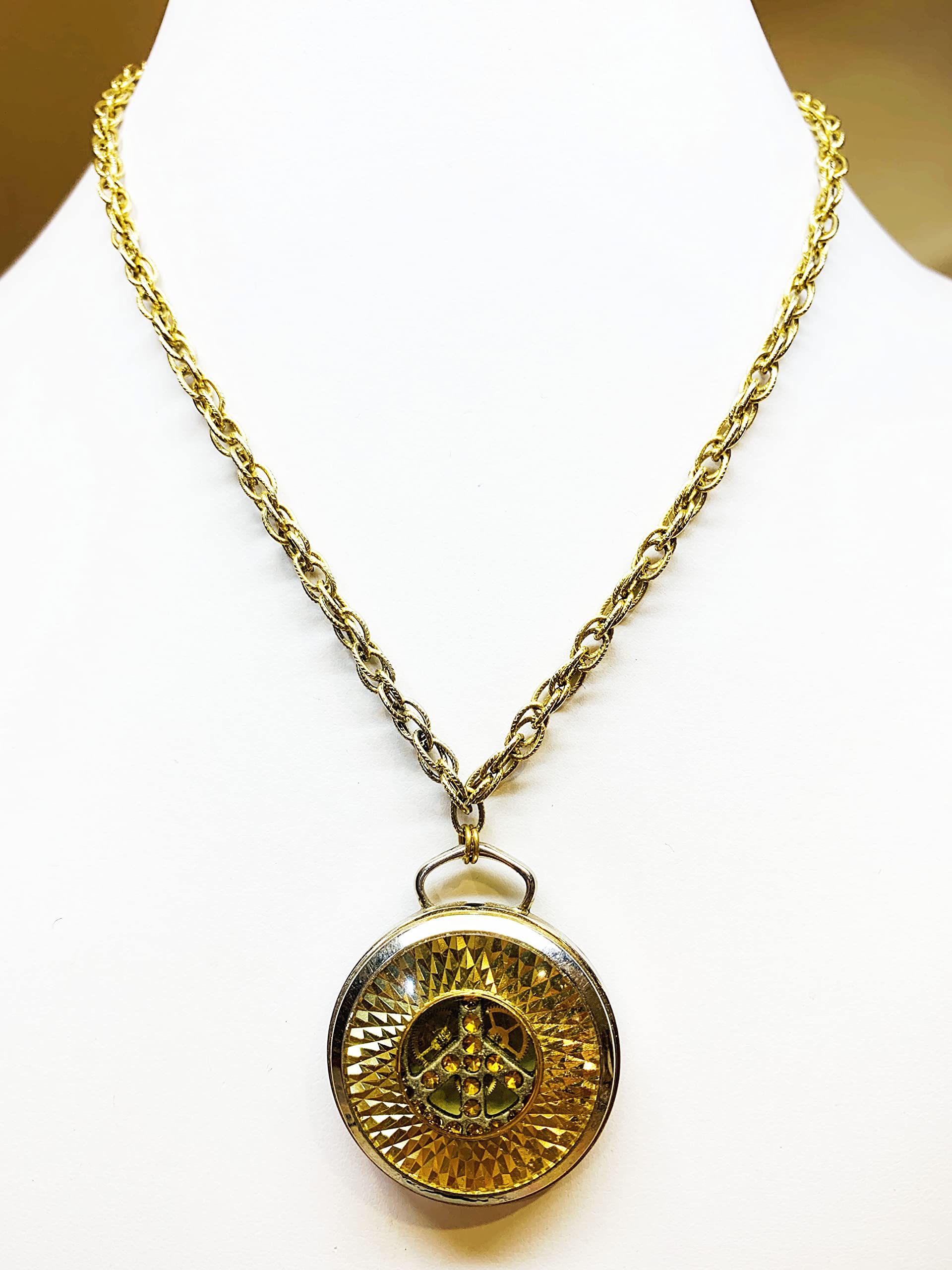 Steampunk Watch Case Peace Gears Necklace