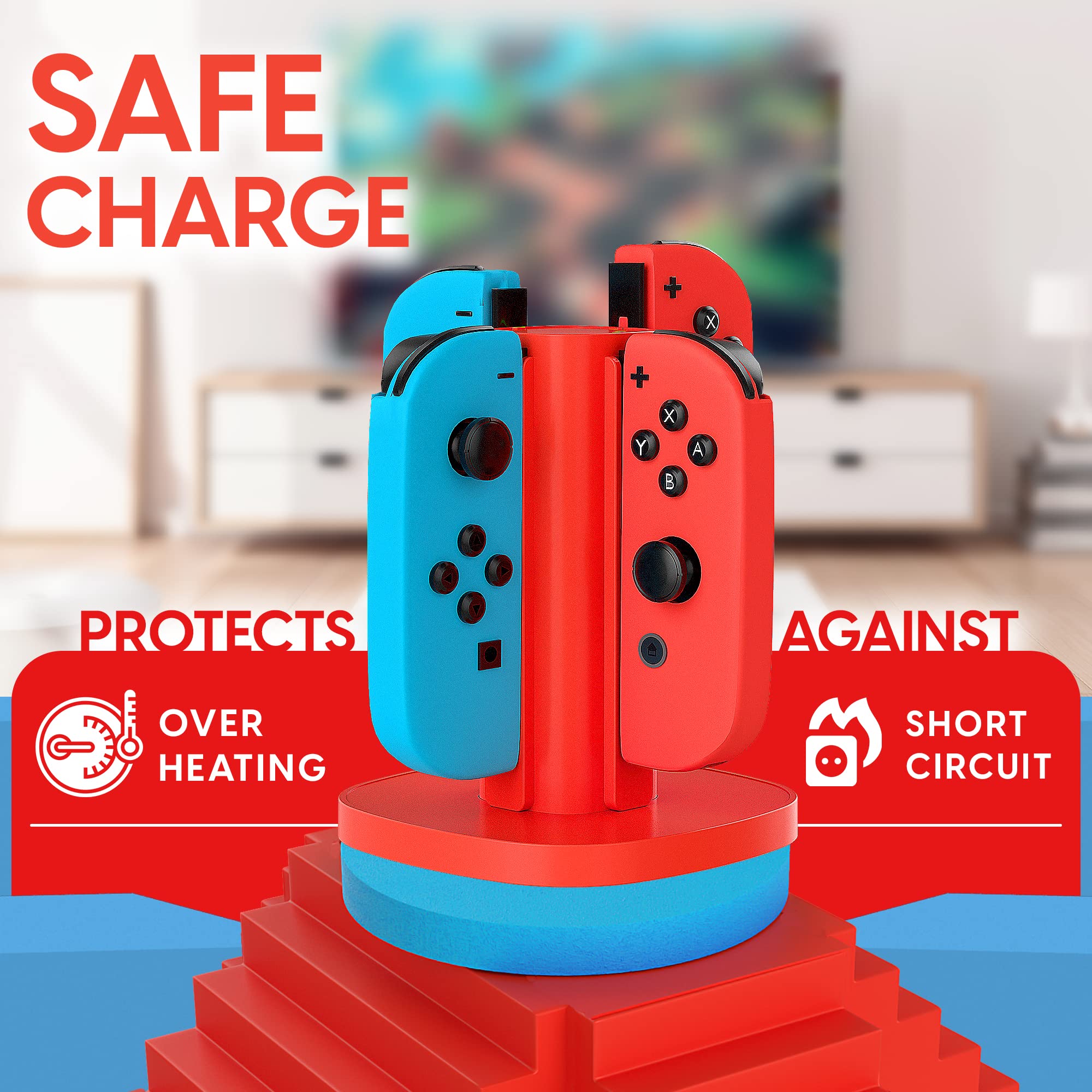 Talkworks Joy Con Charging Dock for Nintendo Switch - Docking Station Charges Up to 4 Joy-Con Controllers Simultaneously (Controllers Not Included) - Red - Nintendo Switch