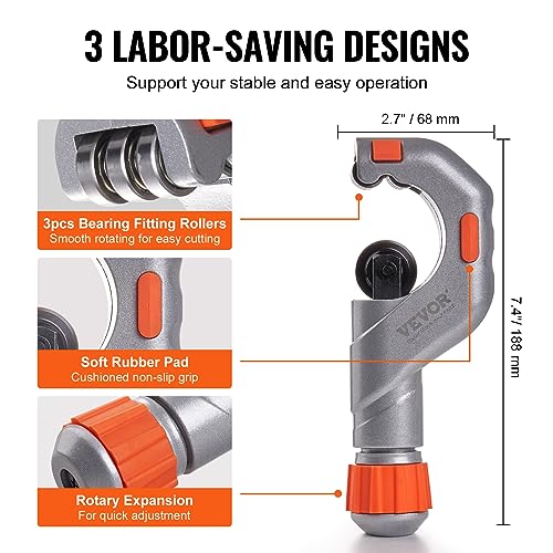 VEVOR 3PCS Tubing Cutter Set, 3/16"-2" O.D. Copper Pipe Cutter, 1/8"-7/8" O.D. Mini Tube Cutter and Deburring Tool, Heavy Duty Pipe Cutter Set for Copper, Aluminum, Stainless Steel, Plastic Pipes