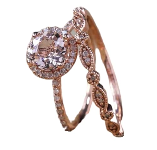 Zhiwen Fashion Elegant Women 18K Rose Gold Filled Morganite Pink Gemstone Wedding Bridal Ring Set(Size 6-10) (US code 8)