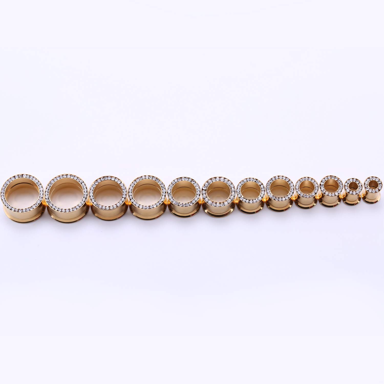 WBRWP 2pcs Hollow Gold Stainless Steel with Zircon Screw Ear Plugs Tunnels - Ear Expander - Ear Gauges Stretcher Body Piercing Jewelry 0g(8mm)