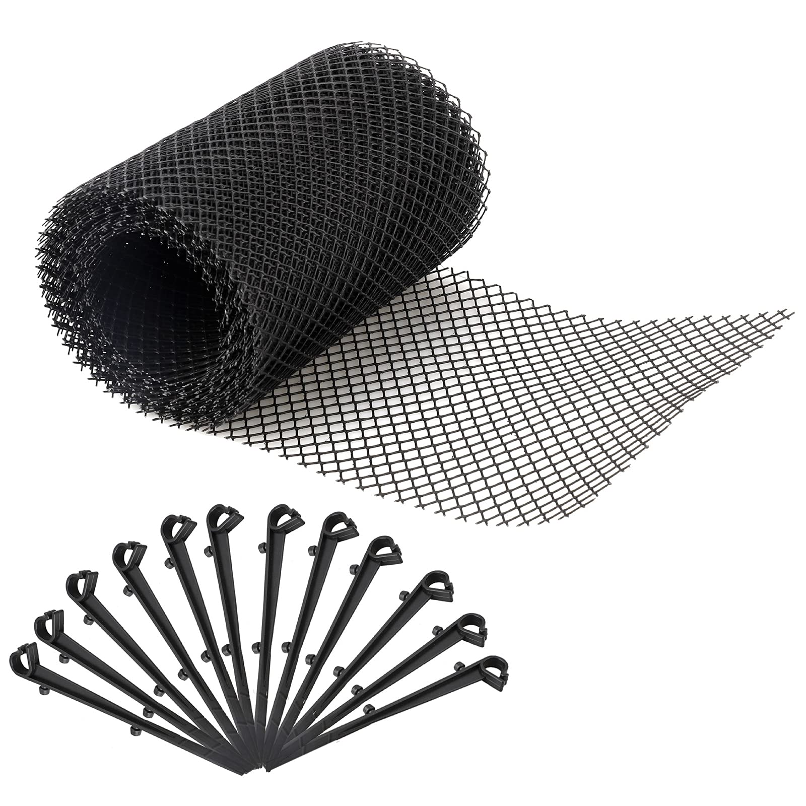ZRSWV 2PC Plastic Gutter Guard Mesh Protector, Screen Roll 6in x 20ft with 12 Clip Fixing Hooks, Leaf Protection Cover Netting to Stop Drain and Guttering Leaf or Debris Blockages