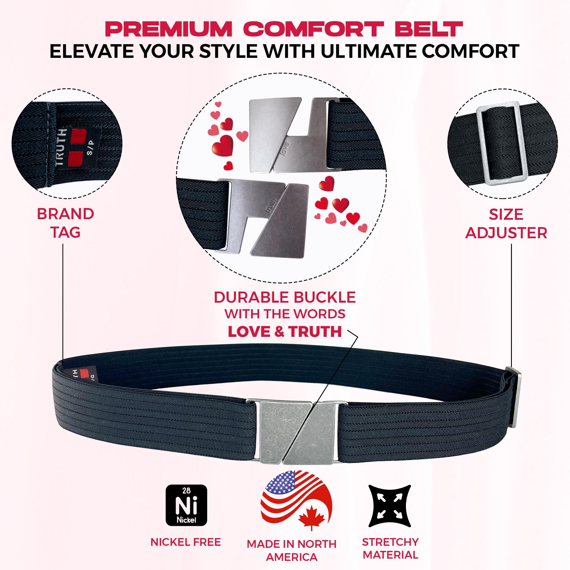 Truth Belts for Women - Adjustable Stretch Belt for Natural Fit - No Show Women Belt for Jeans, Pants, and Plus Sizes