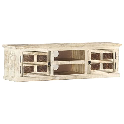 THYUOVAI TV Cabinet,Media Cabinet Tv Console Stereo Cabinet Low Board Suitable for Living Room,Bedroom,Closet,Hallway,Foyer,Office White 51.2"x11.8"x14.2" Solid Mango Wood