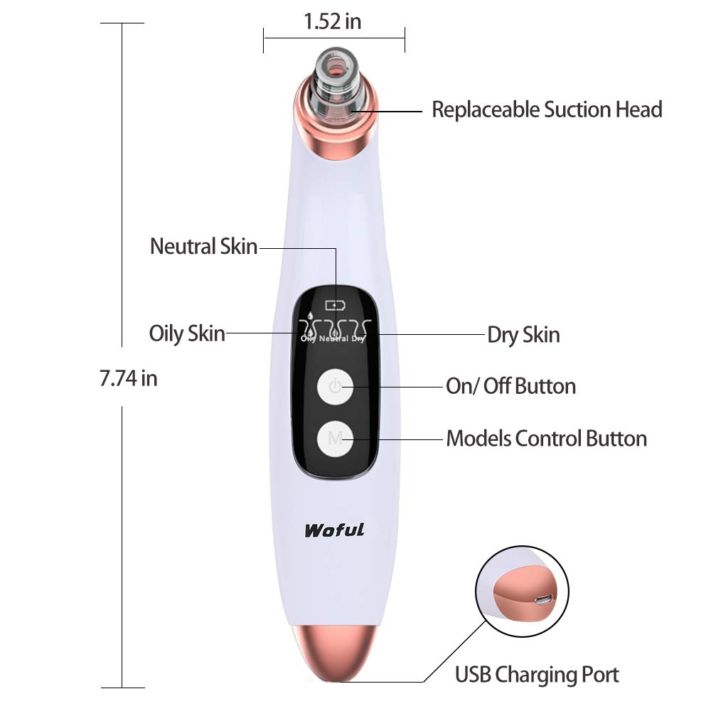 Woful Blackhead Remover Vacuum,Black Head Pore Vacuum with 6 Probes, Microdermabrasion Blackhead Extractor Tool (Blackhead Remover)