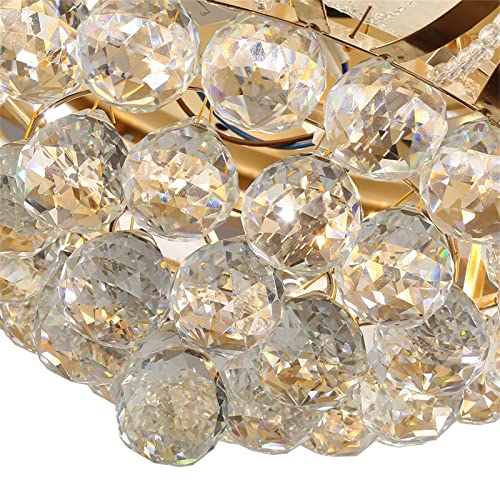 TBVECHI 42" Crystal Ceiling Fan Light with Remote Control Retractable Blade LED Chandelier 3 Colors Dimmable Pendant Lamp for Living Room Bedroom Basement Kitchen
