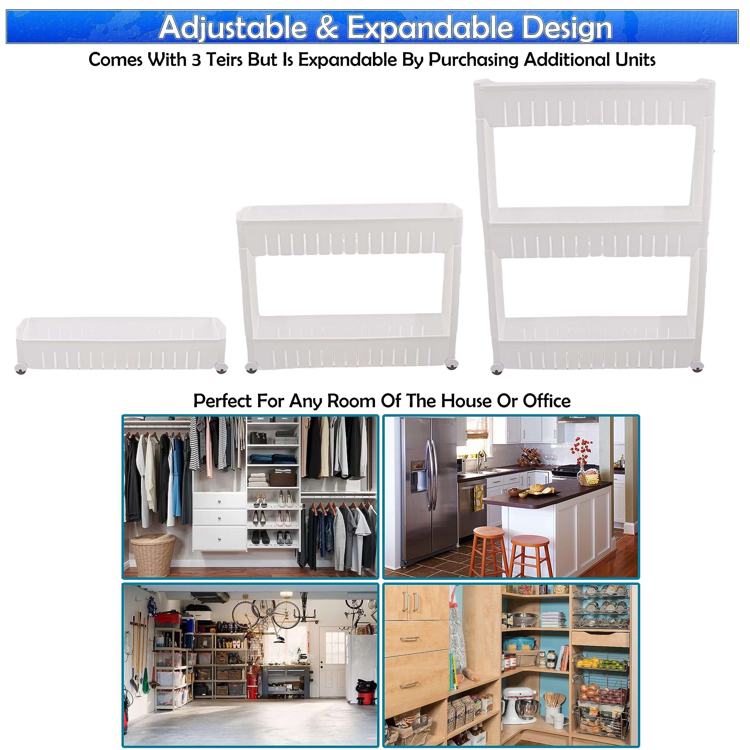 Slim Rolling Storage Cart - Narrow Slide Out Shelving Utility Cart - Mobile Storage for Laundry, Bathroom, Kitchen & Between Washer and Dryer.