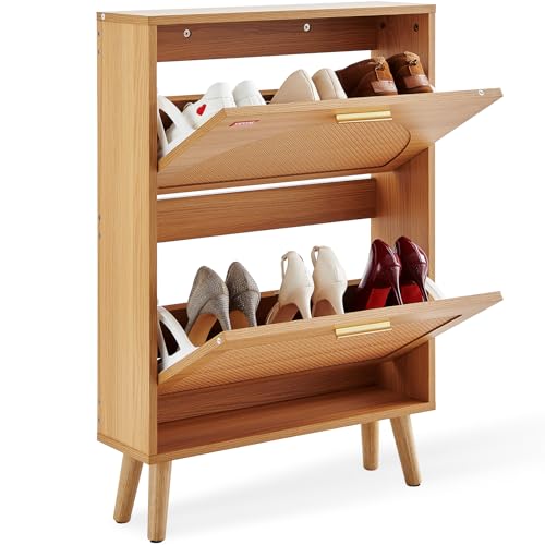 VEVOR Shoe Storage Cabinet for Entryway, 23.6" D x 6.6" W x 34.5" H, Wood color