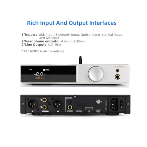 SMSL DO300EX HiFi Full Balanced Headphone Amplifier, AK4191 AK4499EX XU316 Desktop MQA DAC Amp, USB/OPT/COAX/I2S Input RCA/XLR Output 4.4mm/6.35mm Jack Home Audio Preamplifier (Silver)