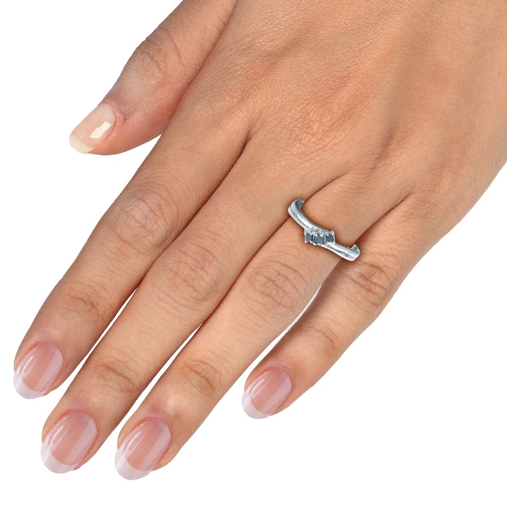 Vir Jewels 1/2 cttw 3 stone Princess Cut Black Diamond Ring .925 Sterling Silver Rhodium Size 7